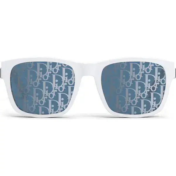 Dior B23 S2f 58mm Rectangular Sunglasses In White/Other/Blu Mirror